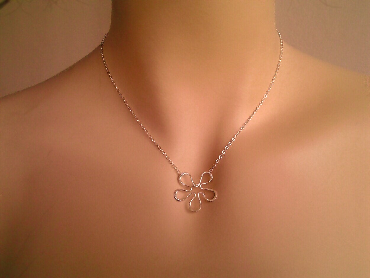 Flower Necklace Flower Jewelry Silver / Gold Flower Necklace Flower ...